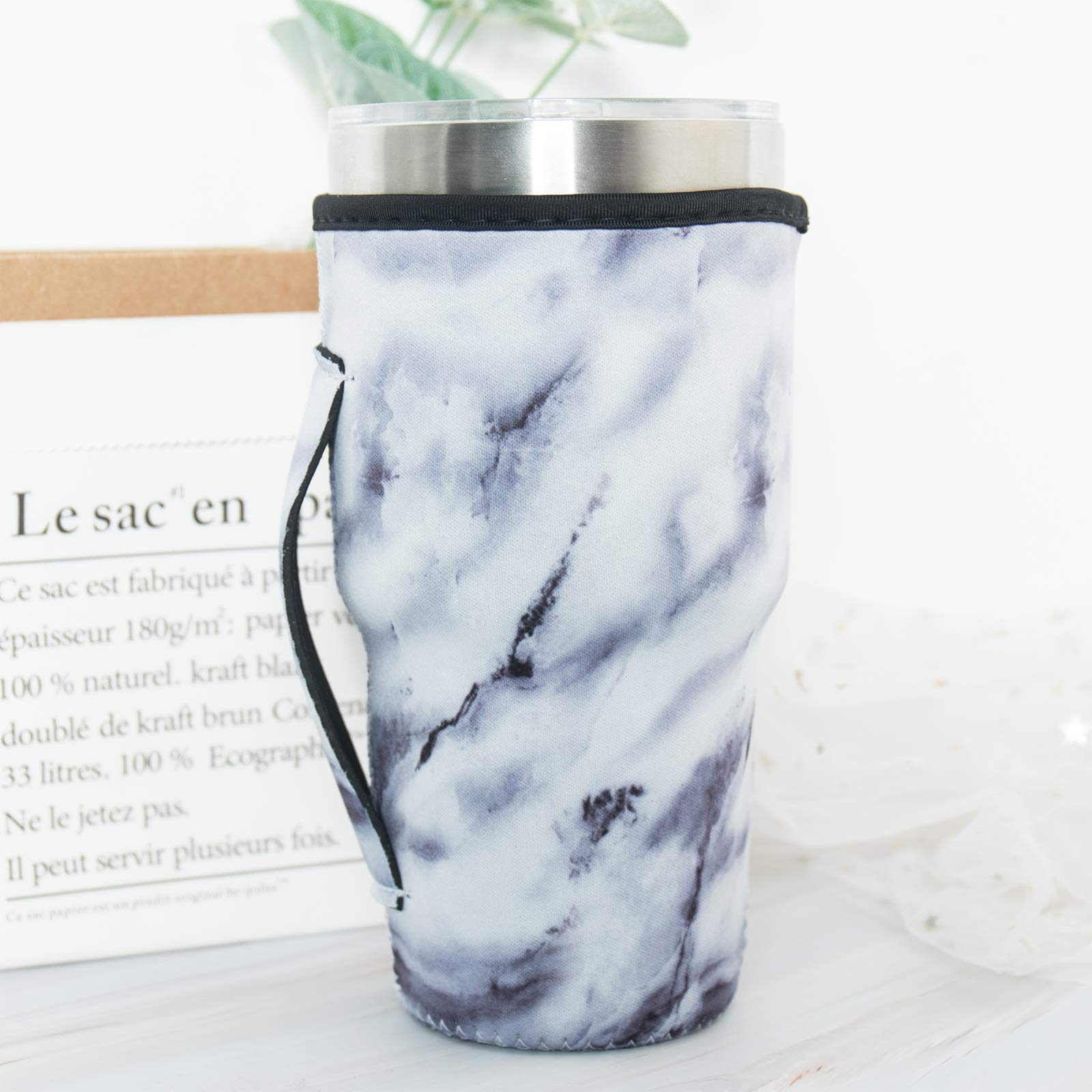 HaiMay 2 Pieces Reusable Iced Coffee Cup Sleeve Neoprene Insulated Sleeves Cup Cover Holder Tumbler Cup Drinks Sleeve Holder Idea for 30oz-32oz Cold Hot Beverages, Marble Style