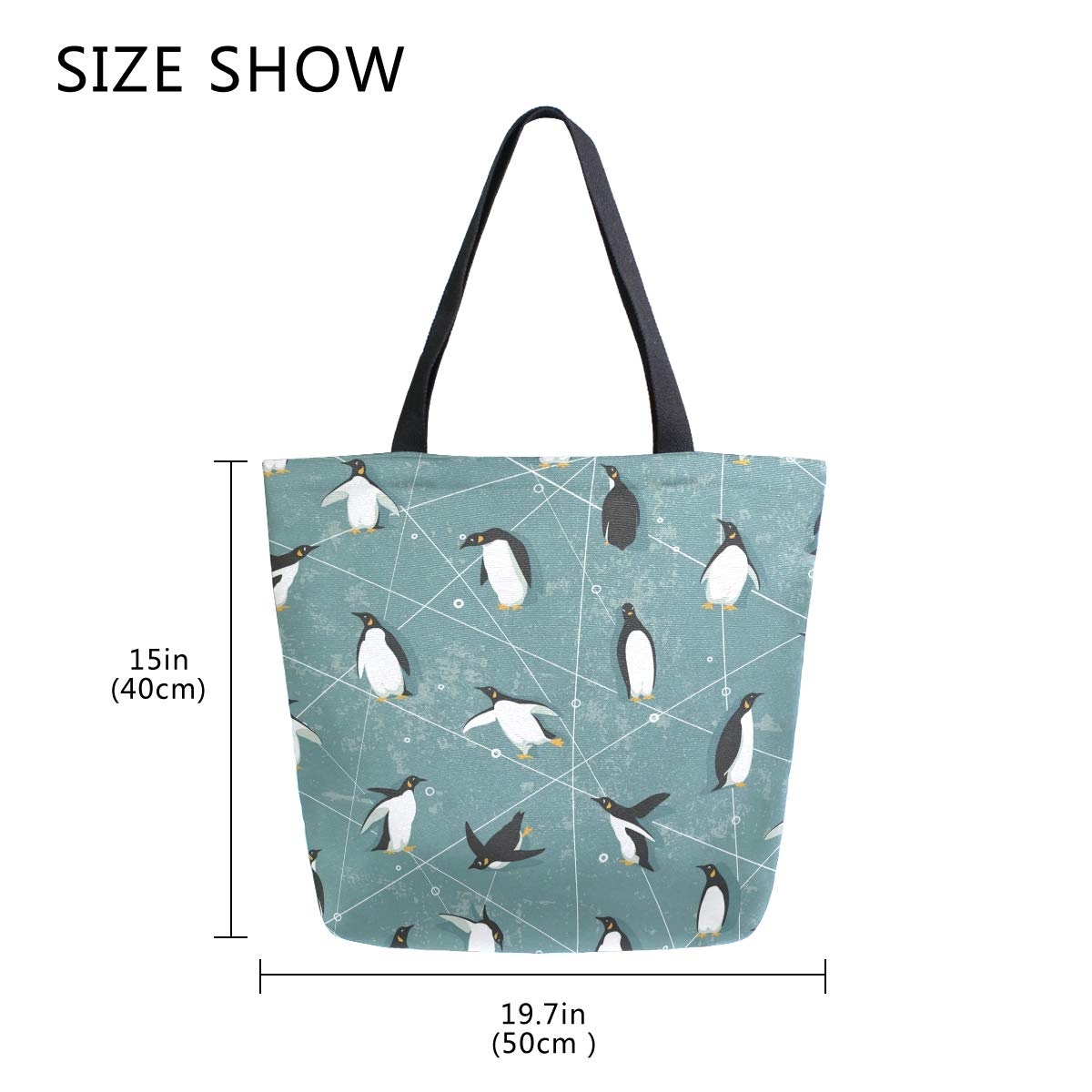 ZZXXB Penguin Skating Reusable Grocery Shopping Bag Heavy Duty Canvas Tote Bag Large Collapsible for Women