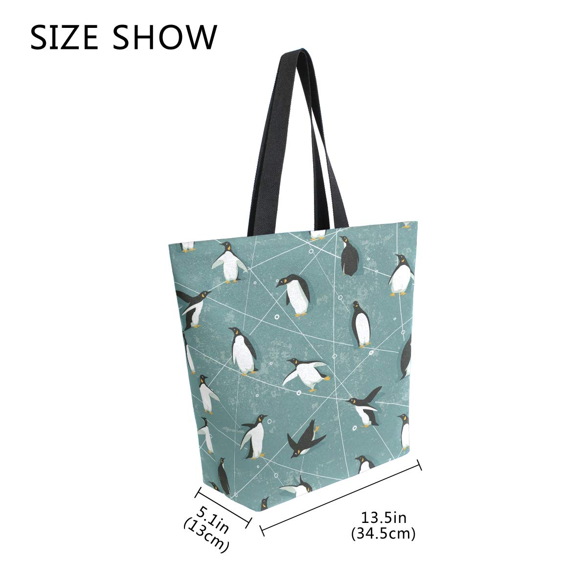 ZZXXB Penguin Skating Reusable Grocery Shopping Bag Heavy Duty Canvas Tote Bag Large Collapsible for Women