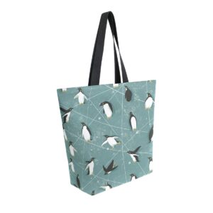 ZZXXB Penguin Skating Reusable Grocery Shopping Bag Heavy Duty Canvas Tote Bag Large Collapsible for Women