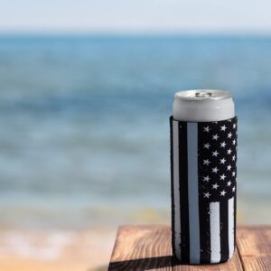 Great 1 Products Thin Grey-Gray-Silver Line Collapsible Beer and Seltzer Can Beverage Cooler Sleeves - 2 Pack Tall Slim Size 12 oz 3mm Thick Insulated Neoprene Correctional Officer, Grey