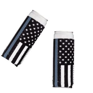 Great 1 Products Thin Grey-Gray-Silver Line Collapsible Beer and Seltzer Can Beverage Cooler Sleeves - 2 Pack Tall Slim Size 12 oz 3mm Thick Insulated Neoprene Correctional Officer, Grey