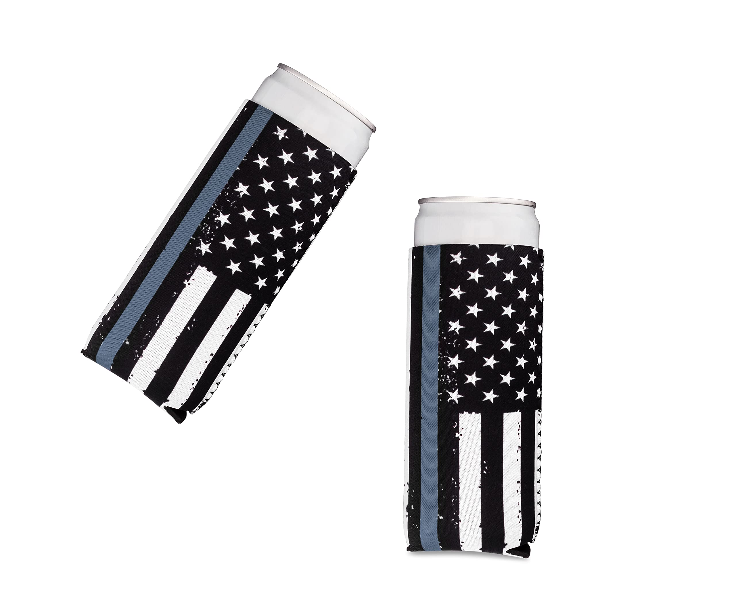 Great 1 Products Thin Grey-Gray-Silver Line Collapsible Beer and Seltzer Can Beverage Cooler Sleeves - 2 Pack Tall Slim Size 12 oz 3mm Thick Insulated Neoprene Correctional Officer, Grey