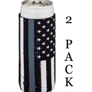 Great 1 Products Thin Grey-Gray-Silver Line Collapsible Beer and Seltzer Can Beverage Cooler Sleeves - 2 Pack Tall Slim Size 12 oz 3mm Thick Insulated Neoprene Correctional Officer, Grey