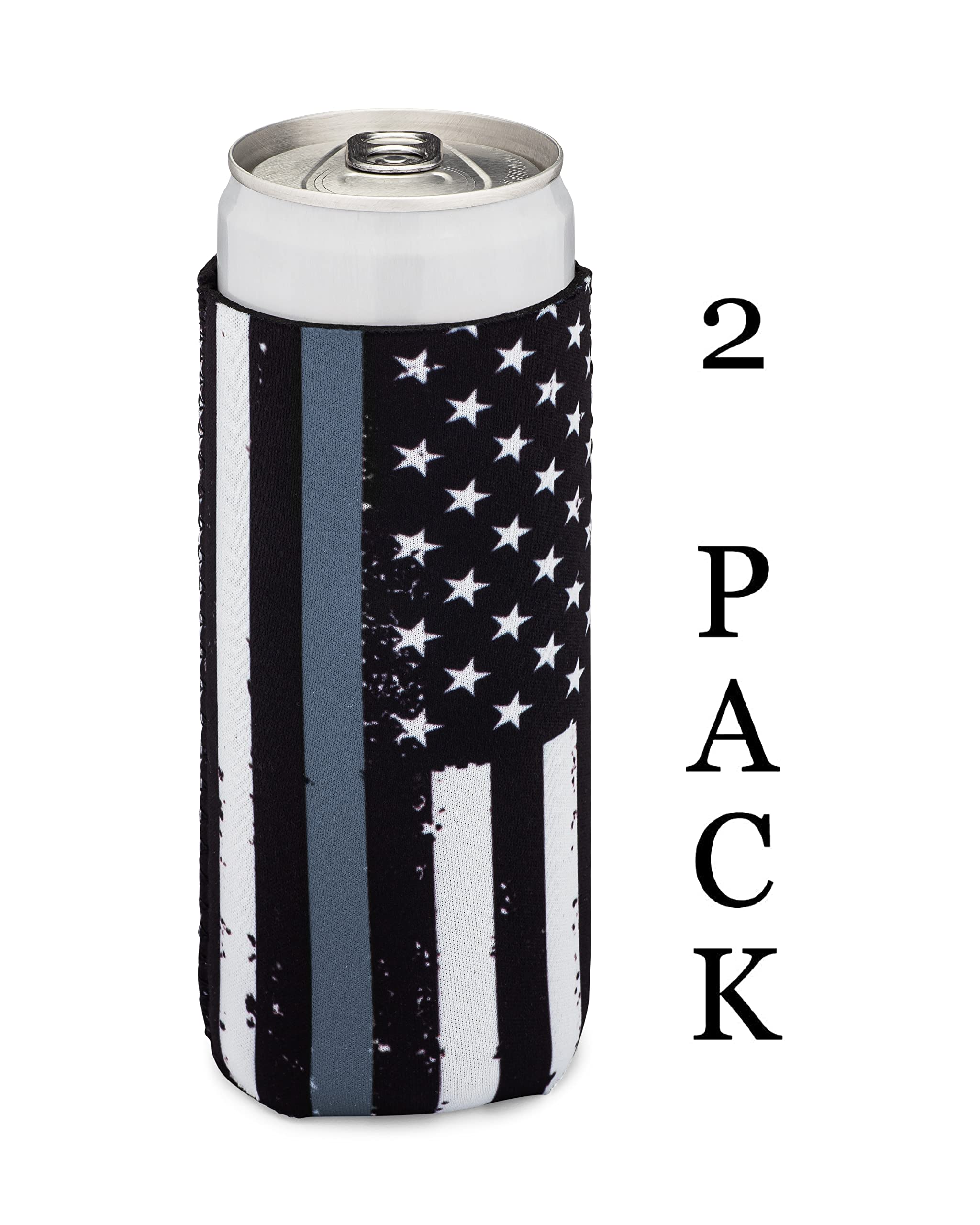 Great 1 Products Thin Grey-Gray-Silver Line Collapsible Beer and Seltzer Can Beverage Cooler Sleeves - 2 Pack Tall Slim Size 12 oz 3mm Thick Insulated Neoprene Correctional Officer, Grey