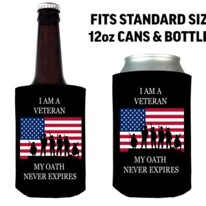 Military Veteran Oath Collapsible Beer Can Bottle Beverage Cooler Sleeves 2 Pack Gift Set