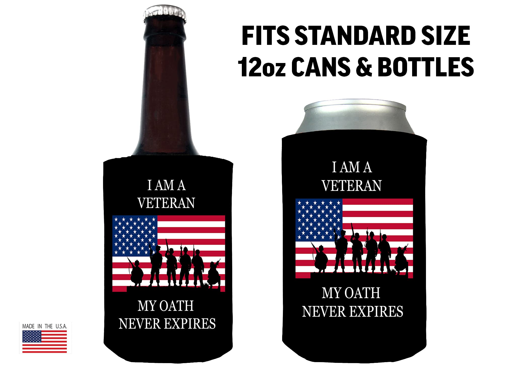 Military Veteran Oath Collapsible Beer Can Bottle Beverage Cooler Sleeves 2 Pack Gift Set