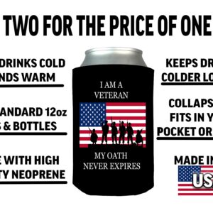 Military Veteran Oath Collapsible Beer Can Bottle Beverage Cooler Sleeves 2 Pack Gift Set