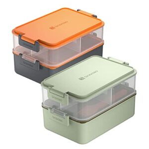 linoroso 2 pcs stackable bento box adult lunch box | meet all you on-the-go needs for food, salad and snack box, premium bento lunch box for adults include utensil set, dressing containers