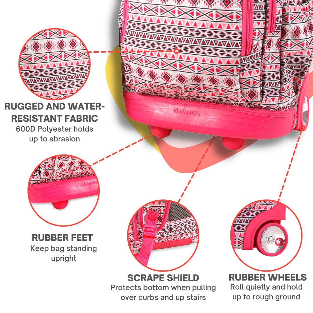 J World New York Setbeamer Rolling Backpack & Lunch Bag Set for boy,girl,shcool and travel (SKANDI PINK)