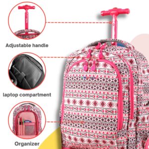 J World New York Setbeamer Rolling Backpack & Lunch Bag Set for boy,girl,shcool and travel (SKANDI PINK)