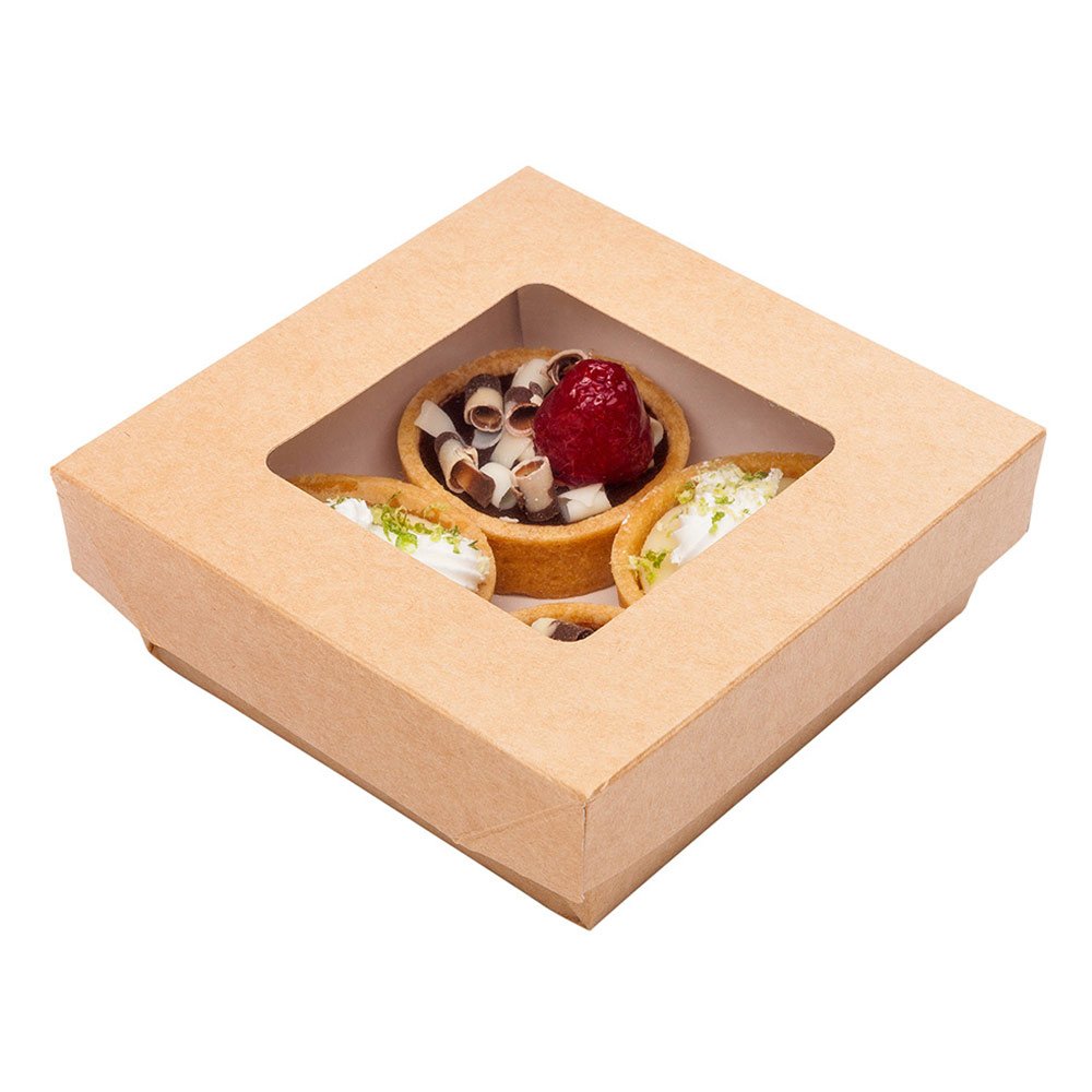 Restaurantware Cafe Vision 13 Ounce Dessert Boxes With Window 200 Sturdy Baking Boxes - Detachable Lid Greaseproof Kraft Paper Strawberry Gift Boxes For Desserts And Snacks