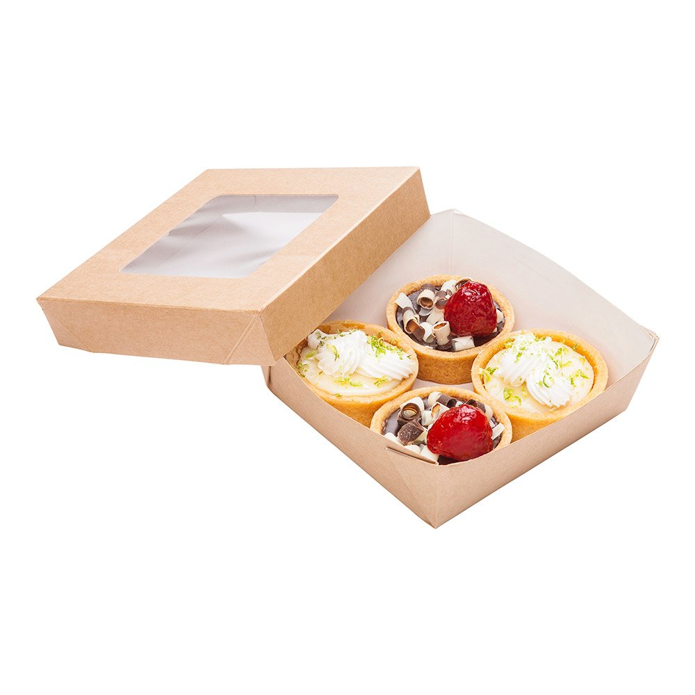 Restaurantware Cafe Vision 13 Ounce Dessert Boxes With Window 200 Sturdy Baking Boxes - Detachable Lid Greaseproof Kraft Paper Strawberry Gift Boxes For Desserts And Snacks