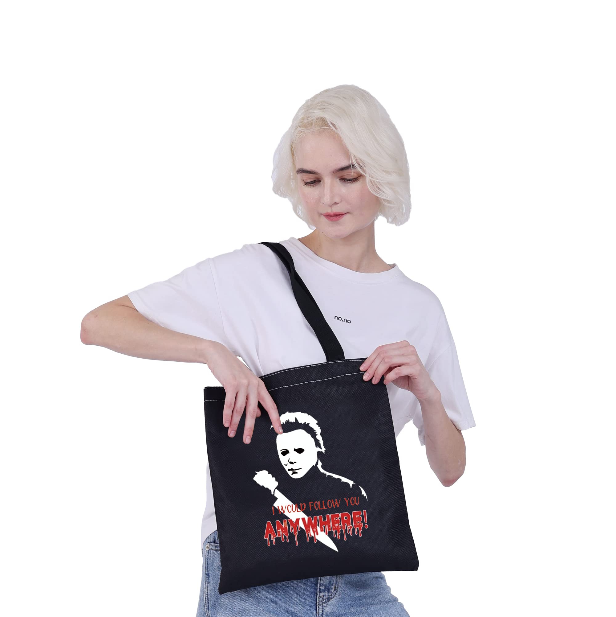 CMNIM Michael Myers Tote Bag Horror Movie Merchandise I Would Follow You Anywhere For Serial Killer Fans Shopping Grocery Bag (Michael Anywhere Black TB)