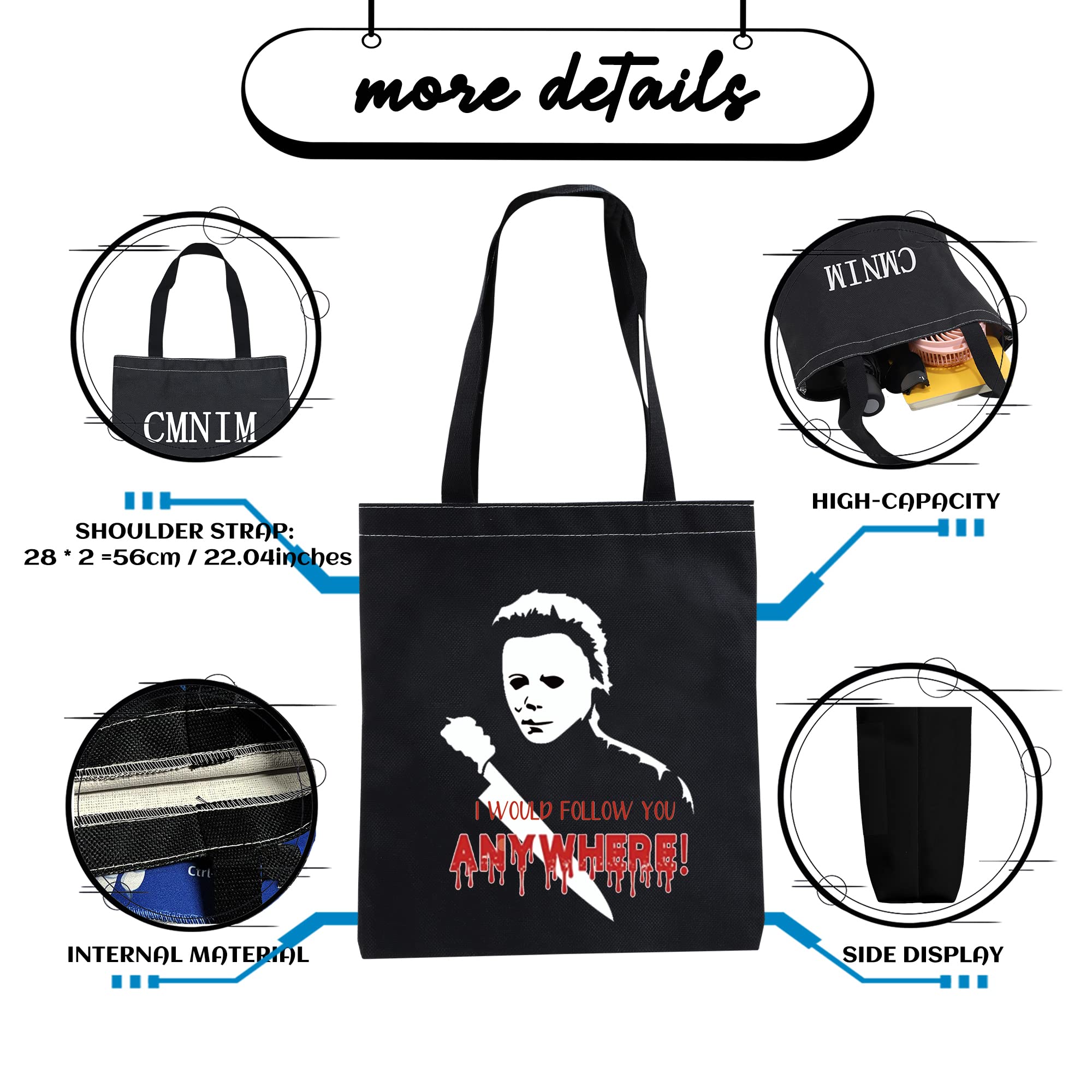 CMNIM Michael Myers Tote Bag Horror Movie Merchandise I Would Follow You Anywhere For Serial Killer Fans Shopping Grocery Bag (Michael Anywhere Black TB)