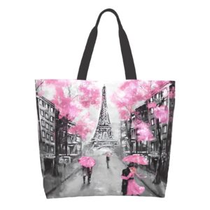 sweetshow eiffel tower tote bag paris gifts for women pink handbag paris bag grocery bag waterproof reusable grocery shopping gift bag for beach bags shoulder bag handbag