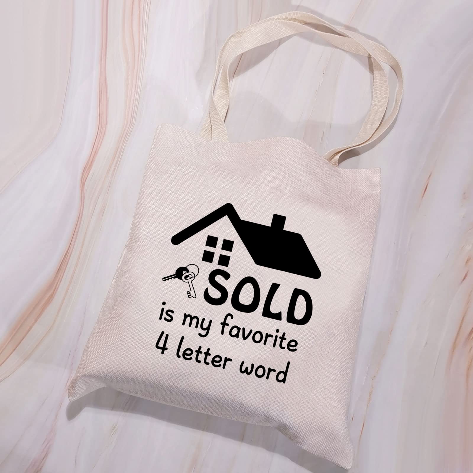 VAMSII Real Estate Agent Tote Bag Sold is My Favorite 4 Letter Word Real Estate Gift Bag Realtor Gifts for Agent Shoulder Bag (SOLD is my favorite 4 letter word)