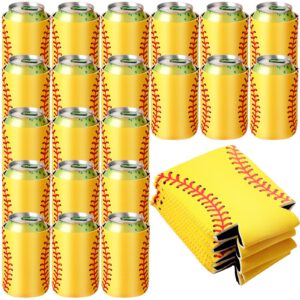 raiten 26 pcs softball beer can cooler softball party favors oktoberfest softball neoprene drink sleeve collapsible holder insulator holder gift for oktoberfest coach men women(4.92 x 3.7 inch)