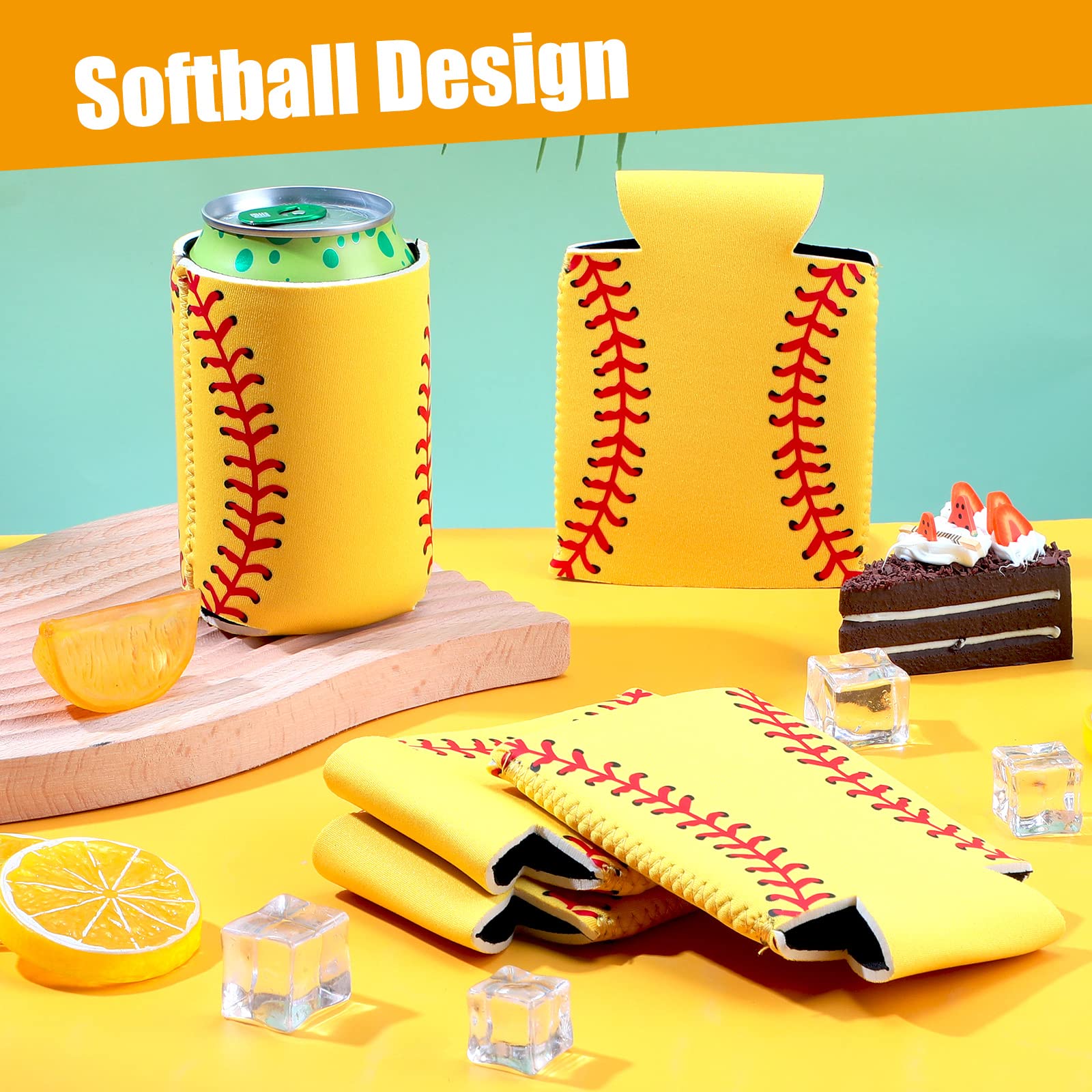 Raiten 26 Pcs Softball Beer Can Cooler Softball Party Favors Oktoberfest Softball Neoprene Drink Sleeve Collapsible Holder Insulator Holder Gift for Oktoberfest Coach Men Women(4.92 x 3.7 Inch)