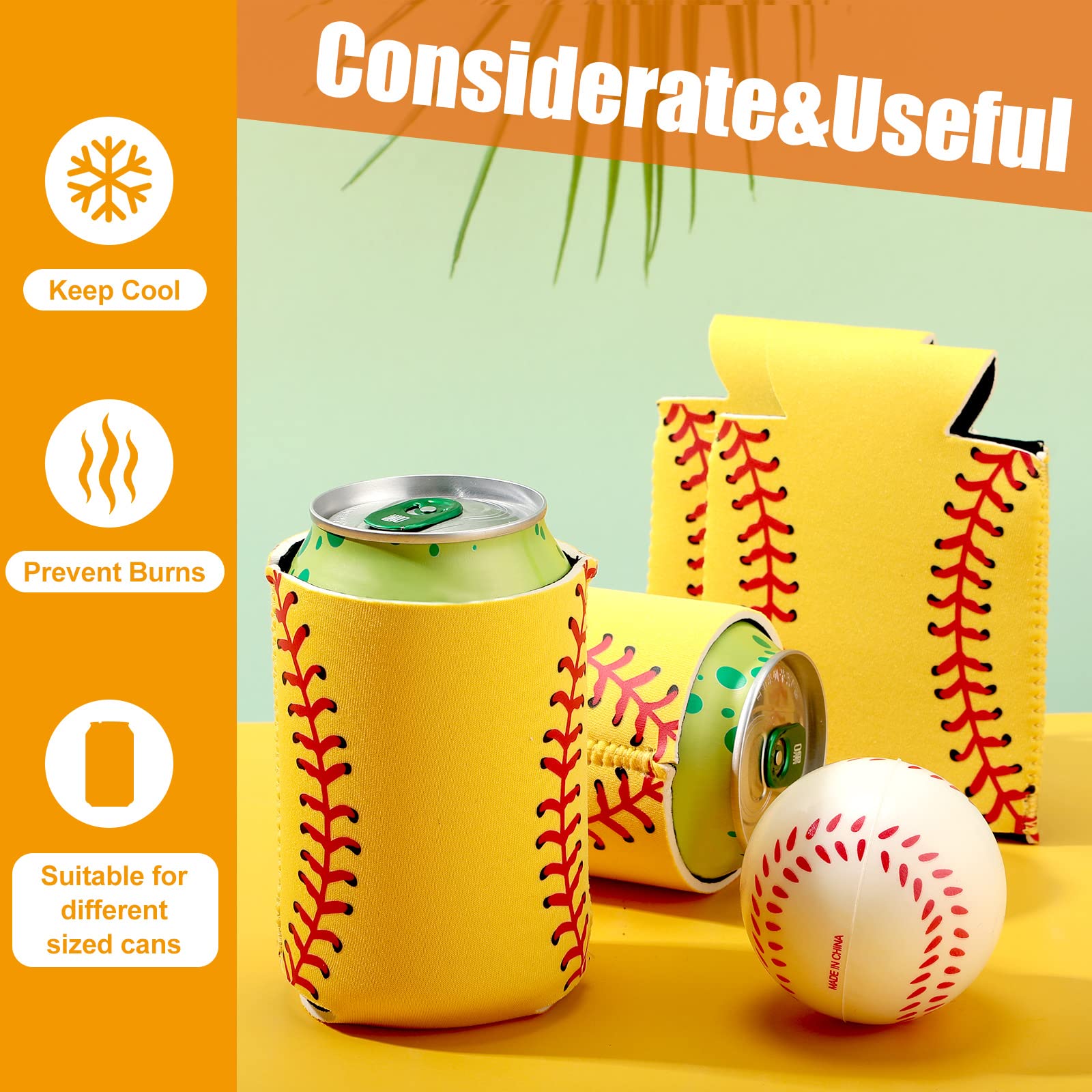 Raiten 26 Pcs Softball Beer Can Cooler Softball Party Favors Oktoberfest Softball Neoprene Drink Sleeve Collapsible Holder Insulator Holder Gift for Oktoberfest Coach Men Women(4.92 x 3.7 Inch)