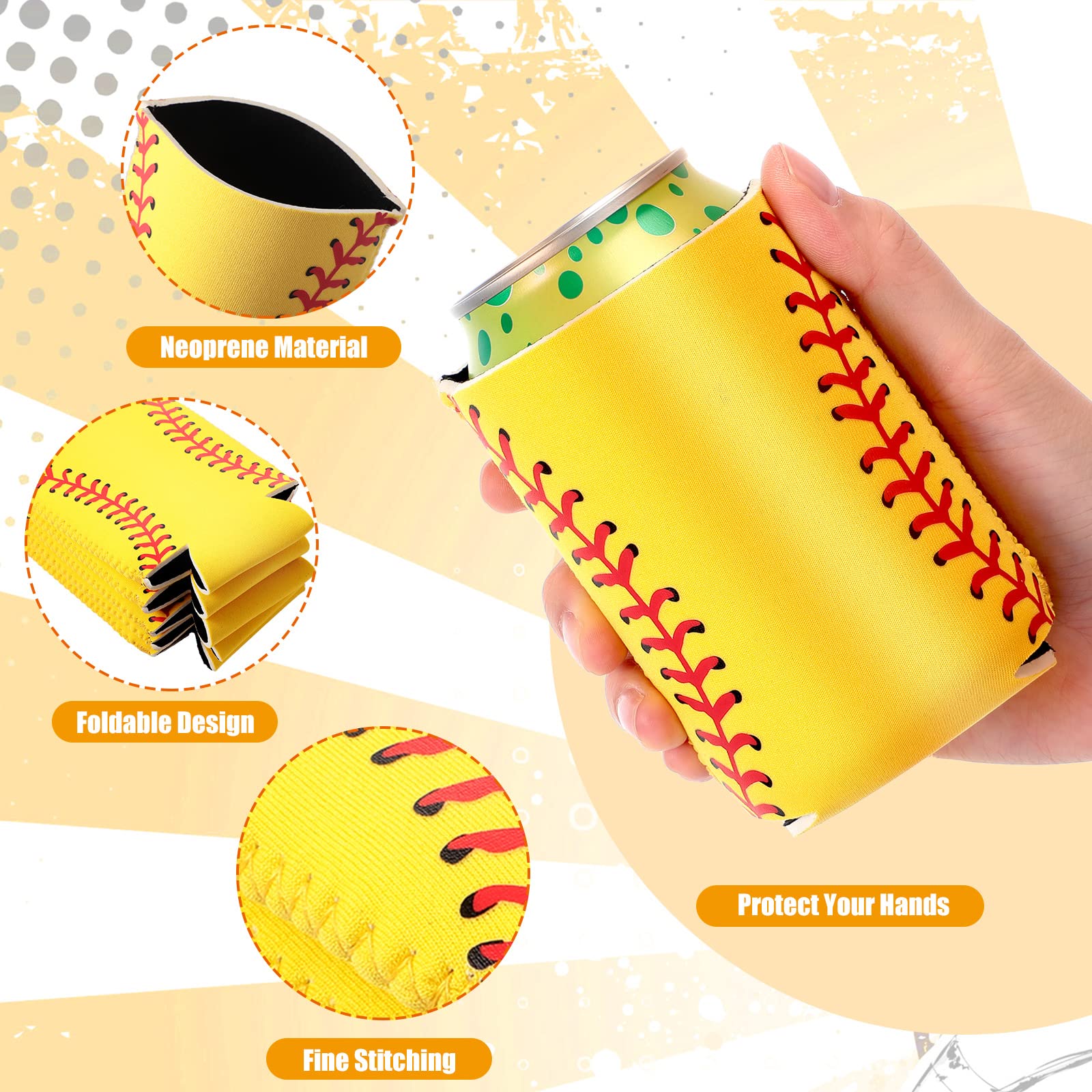 Raiten 26 Pcs Softball Beer Can Cooler Softball Party Favors Oktoberfest Softball Neoprene Drink Sleeve Collapsible Holder Insulator Holder Gift for Oktoberfest Coach Men Women(4.92 x 3.7 Inch)