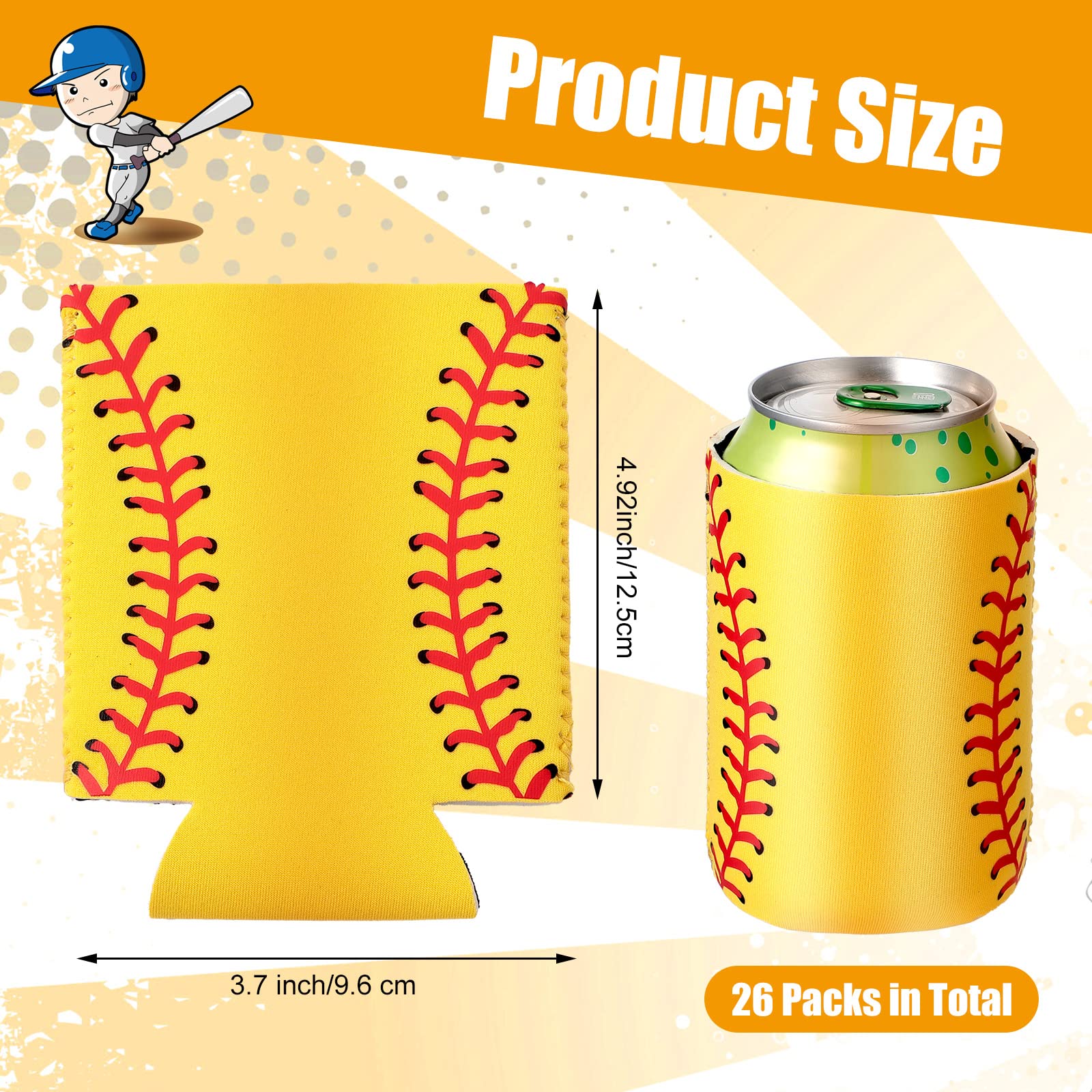 Raiten 26 Pcs Softball Beer Can Cooler Softball Party Favors Oktoberfest Softball Neoprene Drink Sleeve Collapsible Holder Insulator Holder Gift for Oktoberfest Coach Men Women(4.92 x 3.7 Inch)