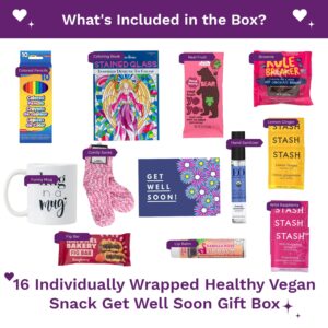 Healthy Vegan Snack Get Well Soon Box, Healthy Snacks, Comfy Socks, Coloring Book and Colored Pencils, Funny Mug, Cute and Healthy Get Well Care Package