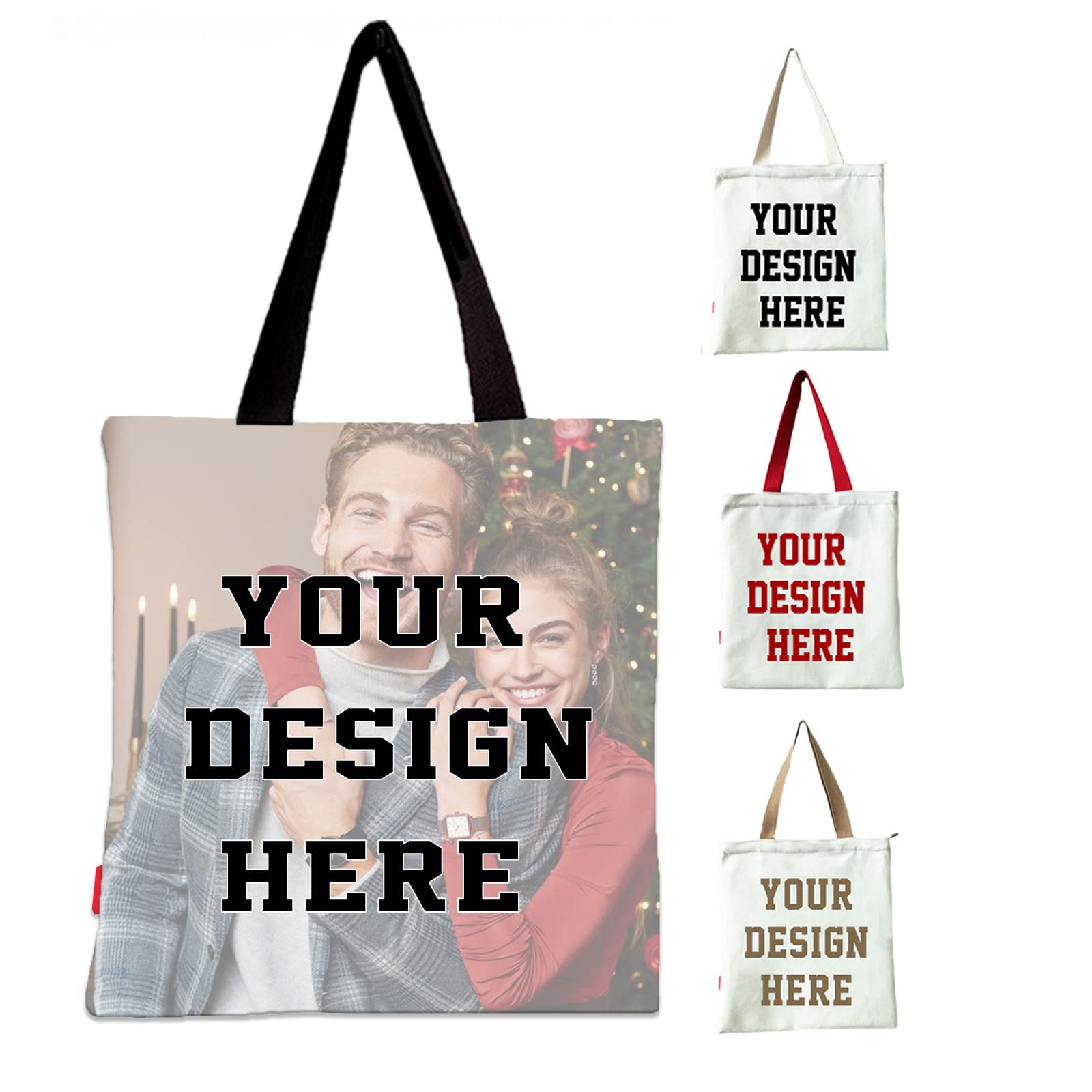 EAQ Personalized Tote Bag Custom Canvas Bag with Photo Reusable Canvas Tote Bags for Daily Use Gifts-Red-Tote Bag