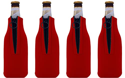 Blank Foam Beer Bottle Coolie (4 Pack, Red)