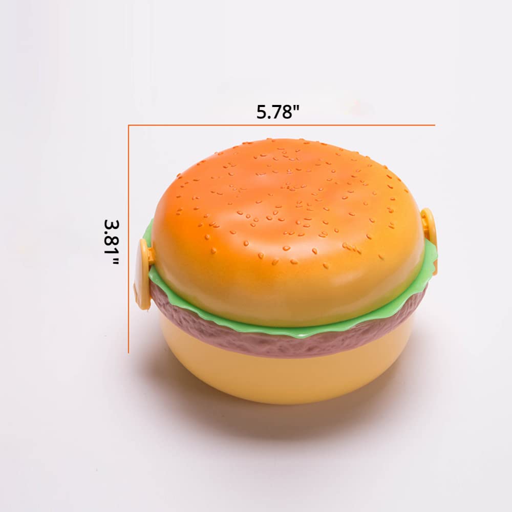 YFEIQI Cute Hamburger, 3-Layer Portable Lunch Box, Salad Box, Microwave Heated Lunch Box, Simulated Hamburger, Suitable for Storing Fruits, Vegetables, and Salads (Circular)