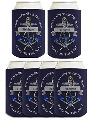 Customized Boating Can Coolies Your Boat Name Custom Sailing Gift Boating Birthday Party Supplies Custom Image Coolie 6 Pack Can Coolie Drink Coolers Coolies Navy