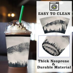 Iced Coffee Sleeve Foggy Mountain, Forest Tree Reusable Neoprene Insulated Sleeves Cup Cover Holder for Cold Drinks Beverages 22oz - 24oz