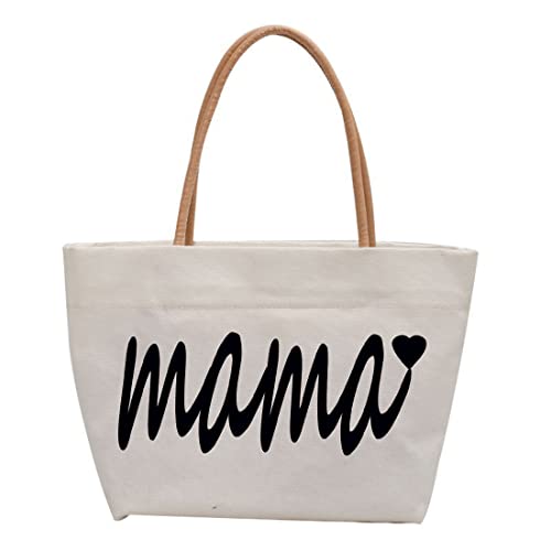 D DASAWAN Canvas Mama Tote Bag - Reusable Grocery Mom Bag for Mother’s Day Gifts,Mom Birthday Presents,Shopping,Travel