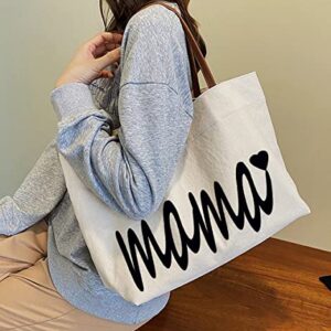 D DASAWAN Canvas Mama Tote Bag - Reusable Grocery Mom Bag for Mother’s Day Gifts,Mom Birthday Presents,Shopping,Travel