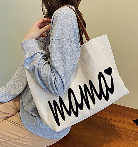 D DASAWAN Canvas Mama Tote Bag - Reusable Grocery Mom Bag for Mother’s Day Gifts,Mom Birthday Presents,Shopping,Travel