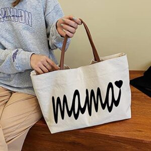 D DASAWAN Canvas Mama Tote Bag - Reusable Grocery Mom Bag for Mother’s Day Gifts,Mom Birthday Presents,Shopping,Travel