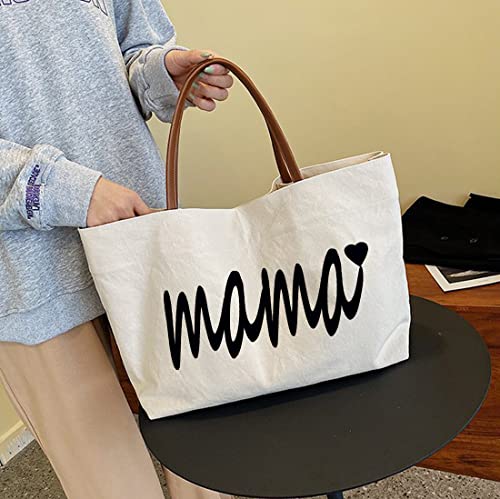 D DASAWAN Canvas Mama Tote Bag - Reusable Grocery Mom Bag for Mother’s Day Gifts,Mom Birthday Presents,Shopping,Travel