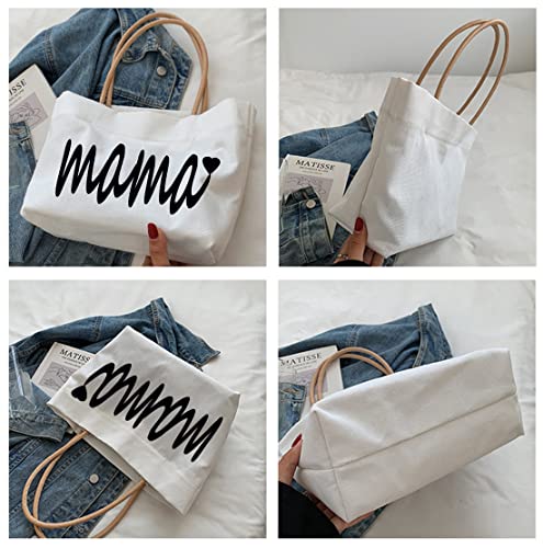 D DASAWAN Canvas Mama Tote Bag - Reusable Grocery Mom Bag for Mother’s Day Gifts,Mom Birthday Presents,Shopping,Travel