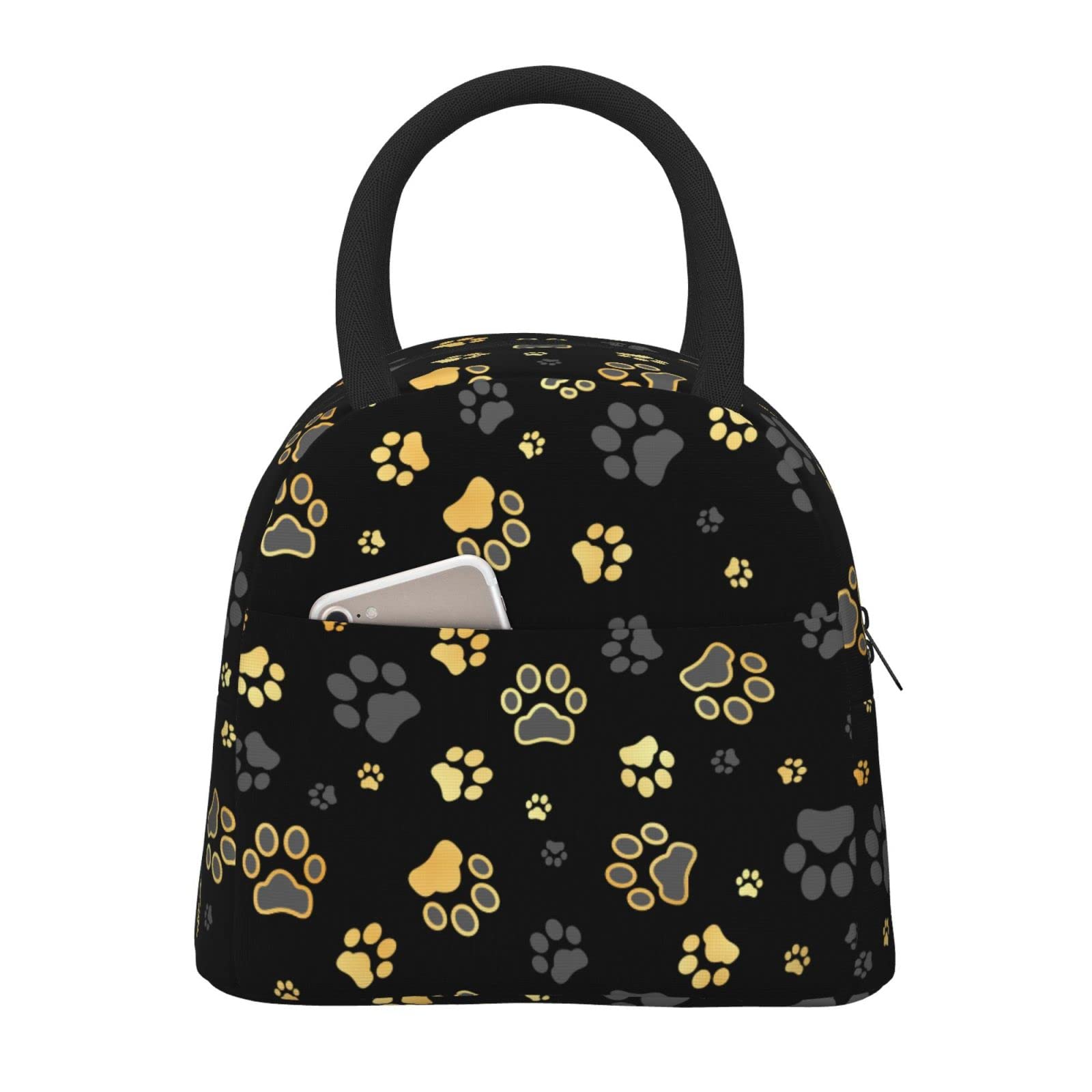 Niuyoif Gold Dog Paw Print Lunch Box Reusable Insulated Waterproof Lunch Bag Cooler Tote Box With Pocket Zipper Closure For Women Men Work/Travel/Picnic