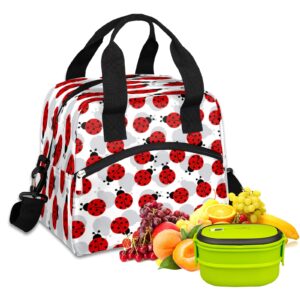 ladybug insulated lunch bag animal ladybird leakproof waterproof reusable meal lunch tote holder cooler thermal handbag with adjustable shoulder strap for women men adults picnic travel hiking work