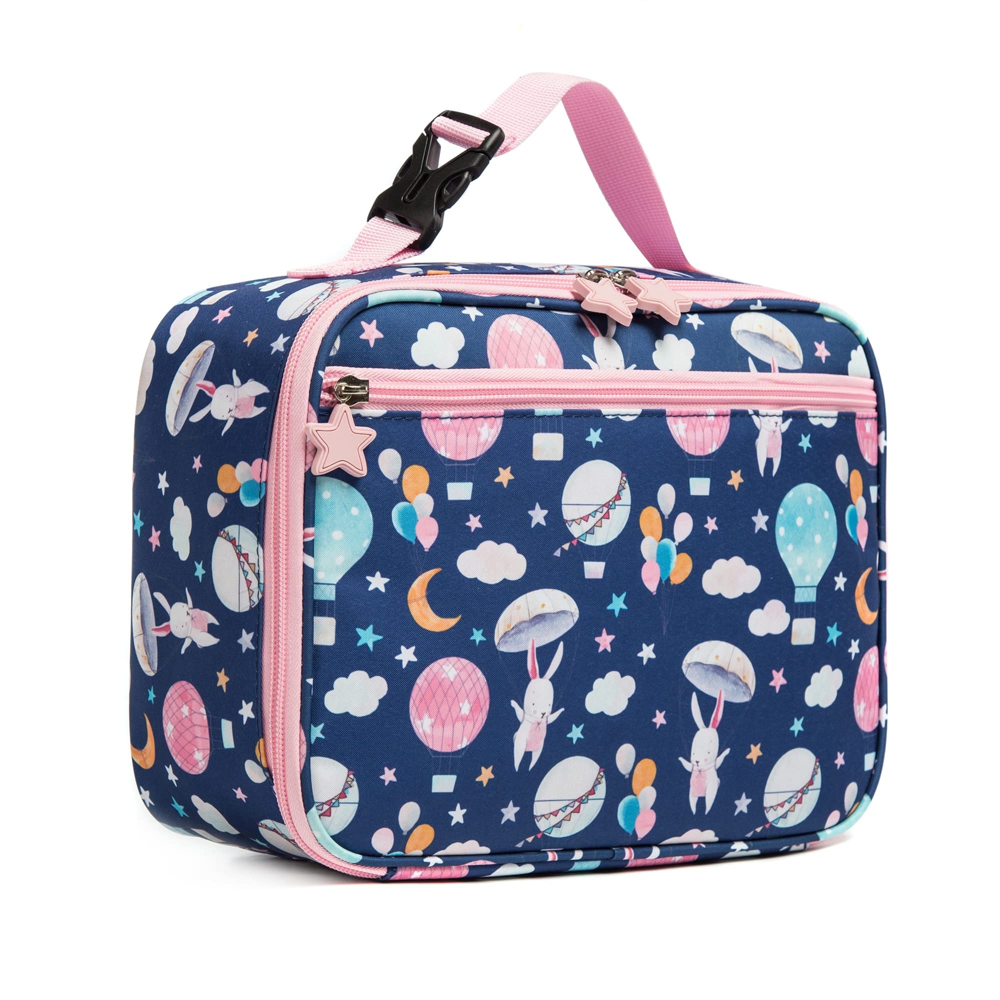 Khulula Girls Insulated Kids Lunch Bags Mini Cooler Back to School Food Storage Tote - Picnic Cookouts Travel Reusable Small Lunch Box with Cute Pattern Prints Balloon Bunny