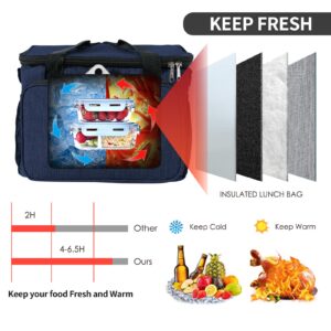 goiealeaes Insulated Lunch Bag for Women/Men, Blue, Reusable, Durable, Leakproof, Waterproof, Adjustable Shoulder Strap, 10" x 6.7" x 8"