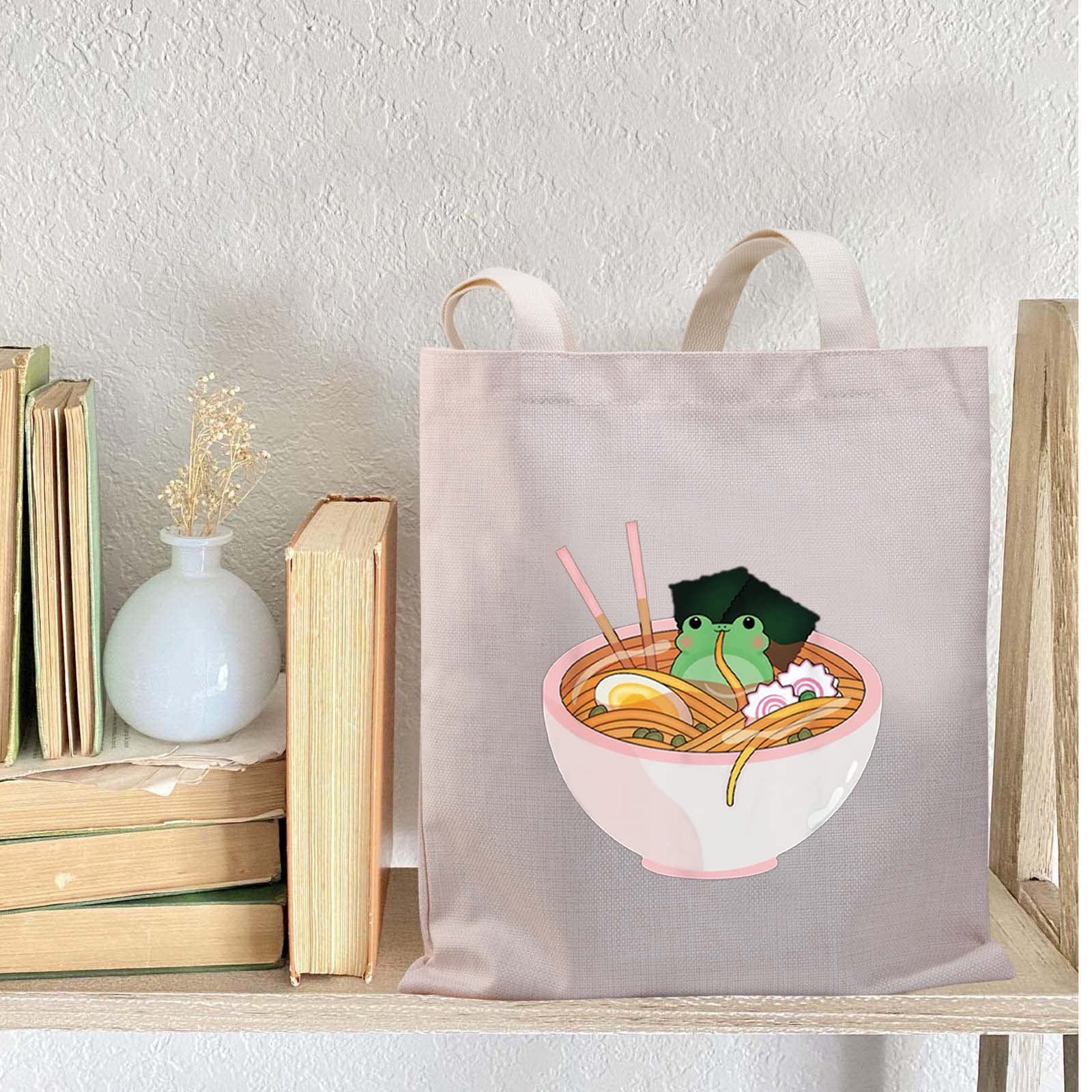 BDPWSS Frog Tote Bag Crazy Frog Lady Shoulder Bag Frog Lover Gifts For Funny Frog Gifts Shopping Bag (Frogs Ramen Noodle TG)