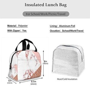 Pink White Marble Glitter Lunch Bag Cooler Bag Women Tote Bag Insulated Lunch Box Water-resistant Thermal Soft Liner Lunch Container for Picnic Travel Boating Beach Fishing Work