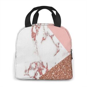 Pink White Marble Glitter Lunch Bag Cooler Bag Women Tote Bag Insulated Lunch Box Water-resistant Thermal Soft Liner Lunch Container for Picnic Travel Boating Beach Fishing Work