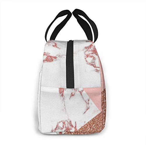 Pink White Marble Glitter Lunch Bag Cooler Bag Women Tote Bag Insulated Lunch Box Water-resistant Thermal Soft Liner Lunch Container for Picnic Travel Boating Beach Fishing Work