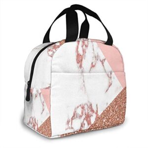 Pink White Marble Glitter Lunch Bag Cooler Bag Women Tote Bag Insulated Lunch Box Water-resistant Thermal Soft Liner Lunch Container for Picnic Travel Boating Beach Fishing Work