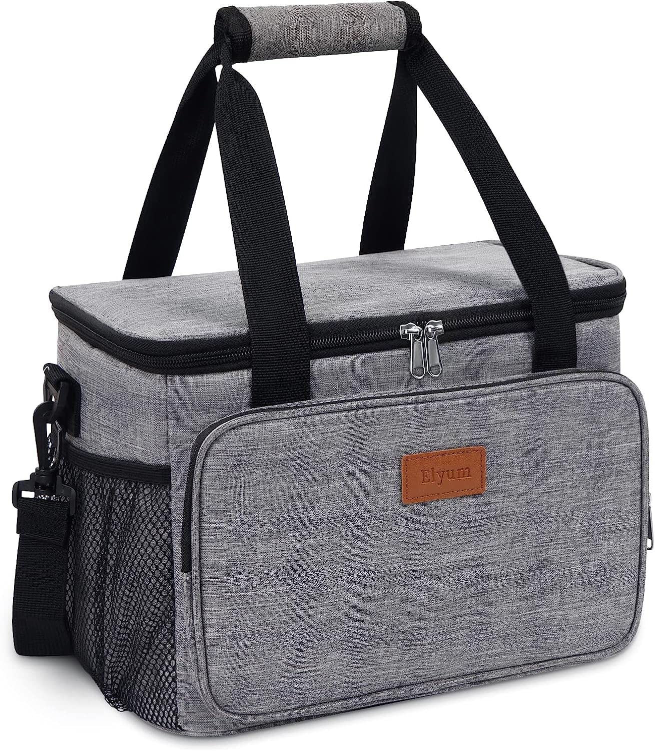 Elyum Lunch Box, Lunch Bag Women/Men Large Insulated Lunch Bag with Adjustable Shoulder Strap, Leak Proof Cooler Bag Reusable for Office Picnic Beach (15L, Grey)