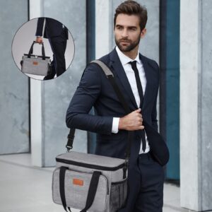 Elyum Lunch Box, Lunch Bag Women/Men Large Insulated Lunch Bag with Adjustable Shoulder Strap, Leak Proof Cooler Bag Reusable for Office Picnic Beach (15L, Grey)