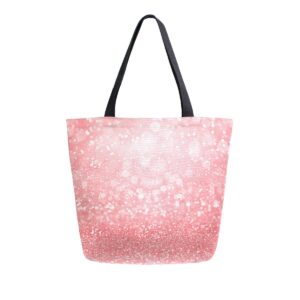 Coral Pink Canvas Tote Bag Reusable Grocery Bags Tote Carrying Bag with Handles